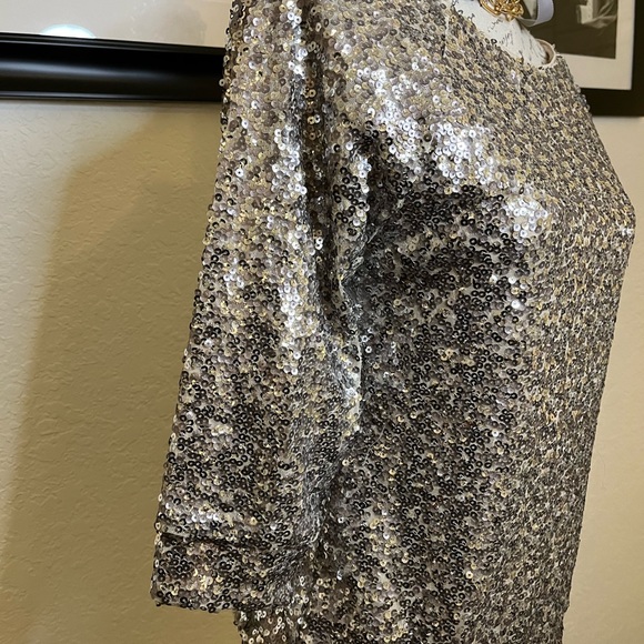Jennifer Lopez | Tops | Jennifer Lopez Silver Sequin With Ribbon Blouse ...